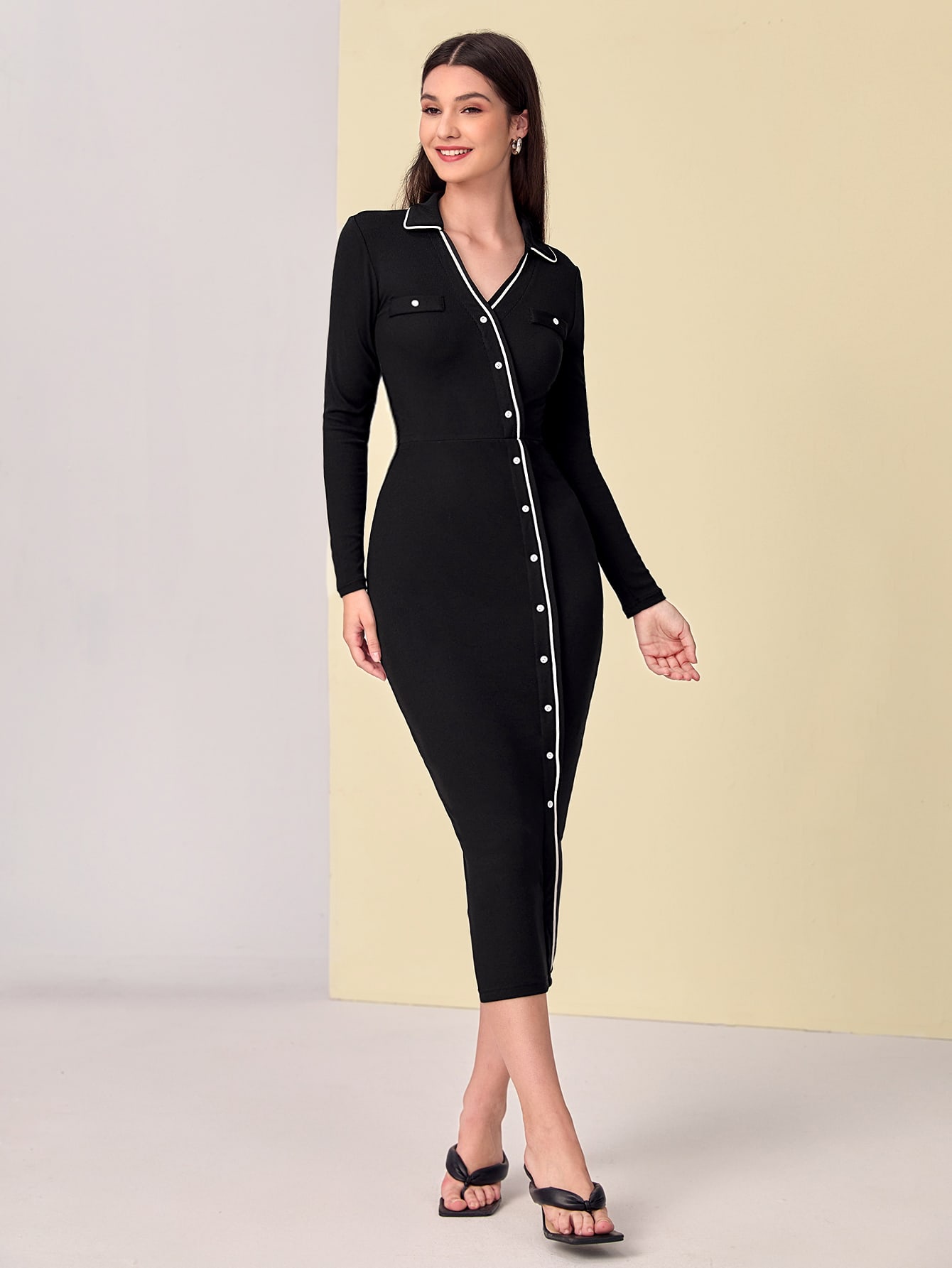 SHEIN Modely Vestido Apertado Botão frontal | SHEIN Brasil