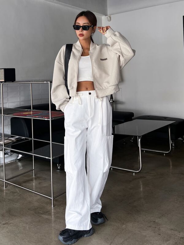 DAZY Kpop Zip Up Drop Shoulder Bomber Jacket | SHEIN USA