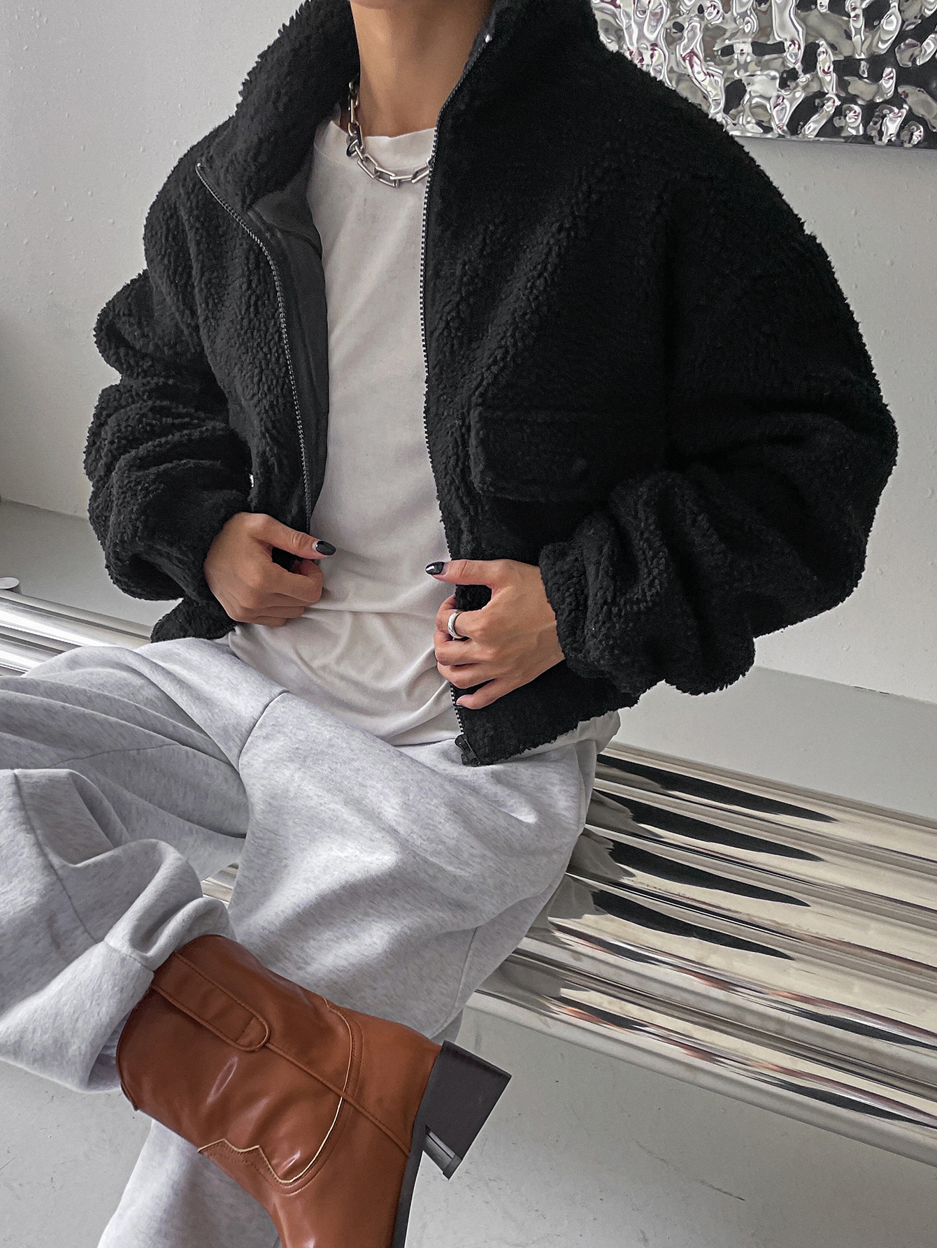 DAZY Zip Up Drop Shoulder Teddy Jacket | SHEIN USA