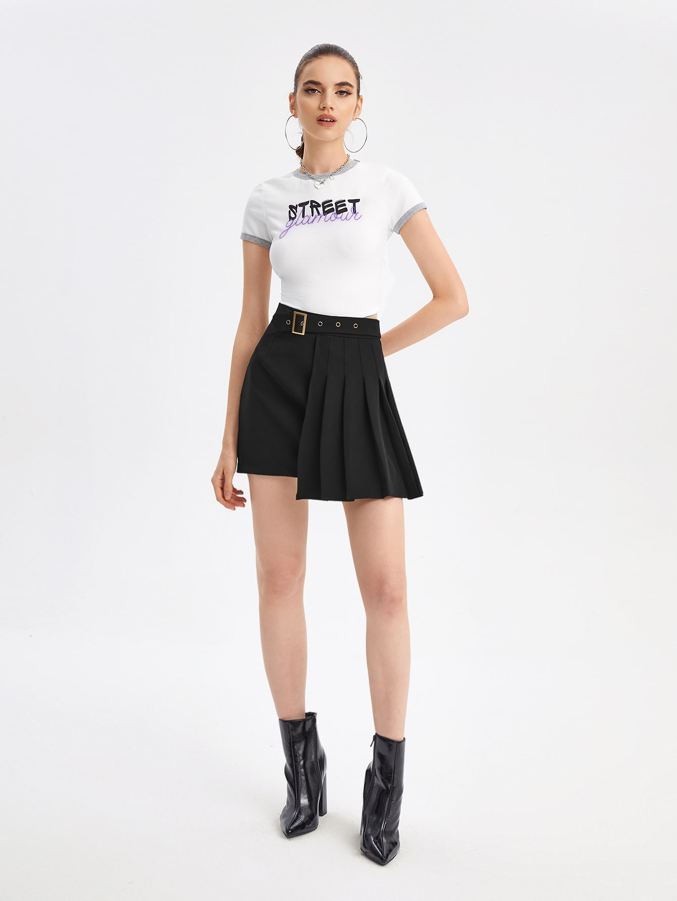 ESTER SULAS Solid Belted Pleated Skirt | SHEIN UK