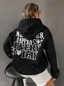 SHEIN MOOSTA Slogan Graphic Drop Shoulder Drawstring Hoodie | SHEIN USA