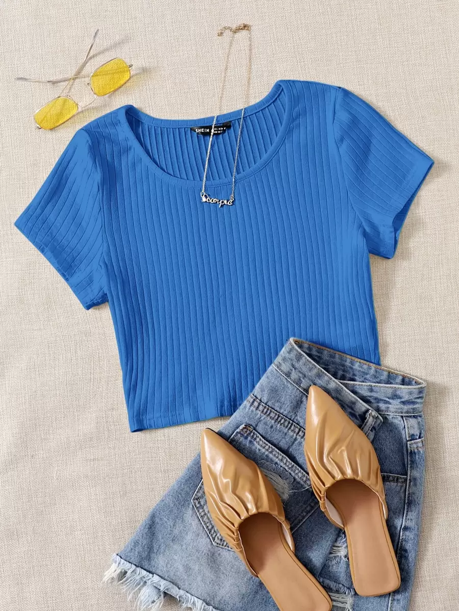 SHEIN EZwear Solid Rib-knit Top | SHEIN USA