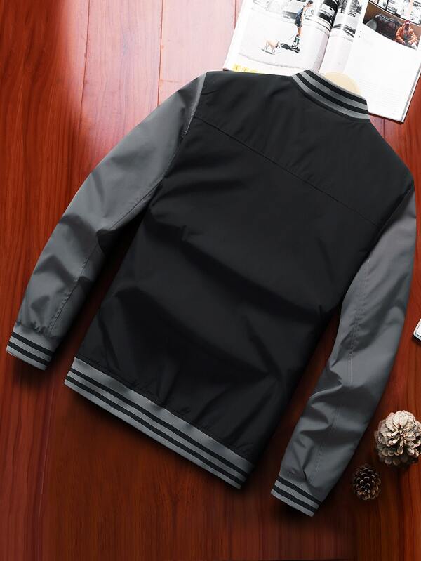 Manfinity Homme Men Colorblock Striped Trim Bomber Jacket Without Tee ...