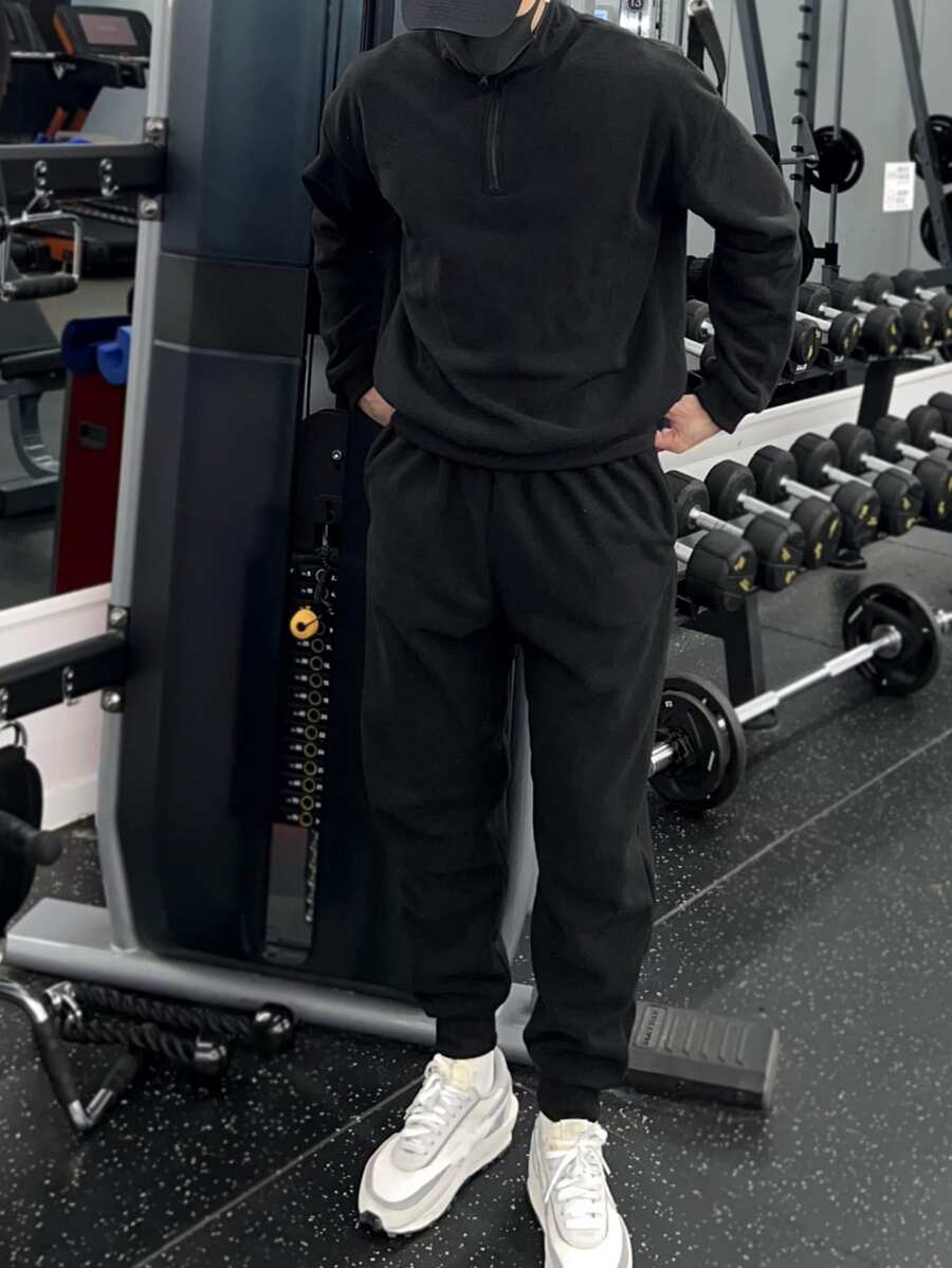 Manfinity Homme Men Solid Half Zip Sweatshirt & Joggers | SHEIN UK