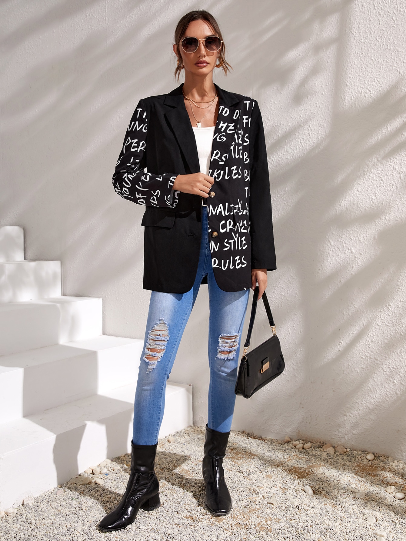 SHEIN LUNE Letter Graphic Single Breasted Blazer | SHEIN USA