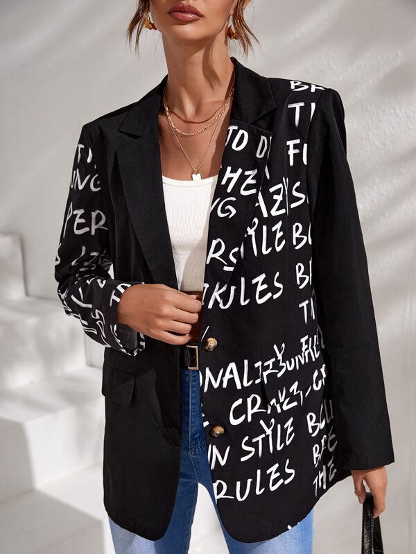 SHEIN LUNE Letter Graphic Single Breasted Blazer | SHEIN USA