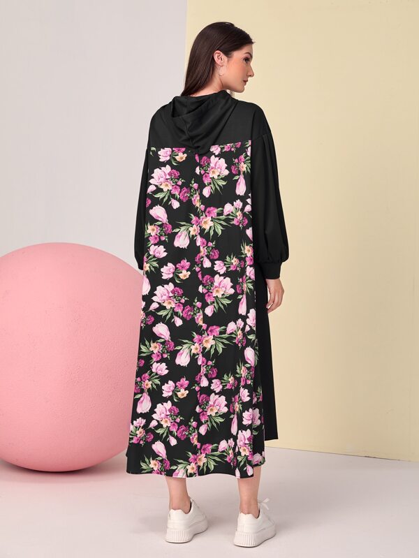 Shein Mulvari Floral Print Drawstring Hooded Sweatshirt Dress Shein Usa
