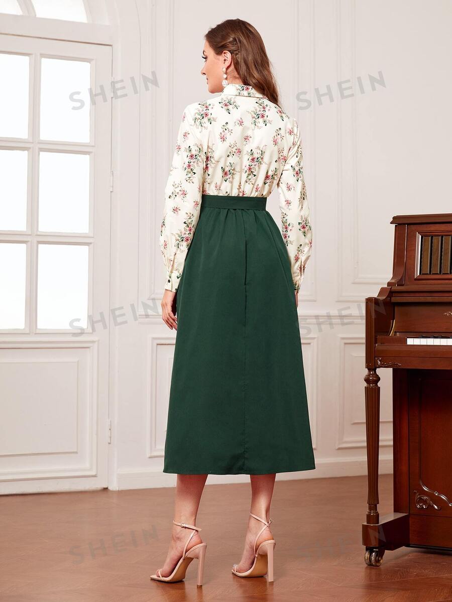 SHEIN Modely Collared Floral Print Belted Shirt Dress | SHEIN UK