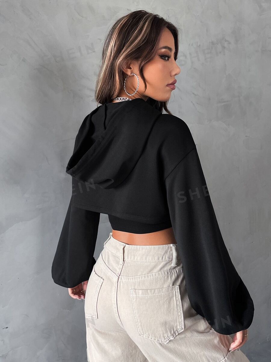 SHEIN EZwear Drop Shoulder Super Crop Drawstring Hoodie Without ...