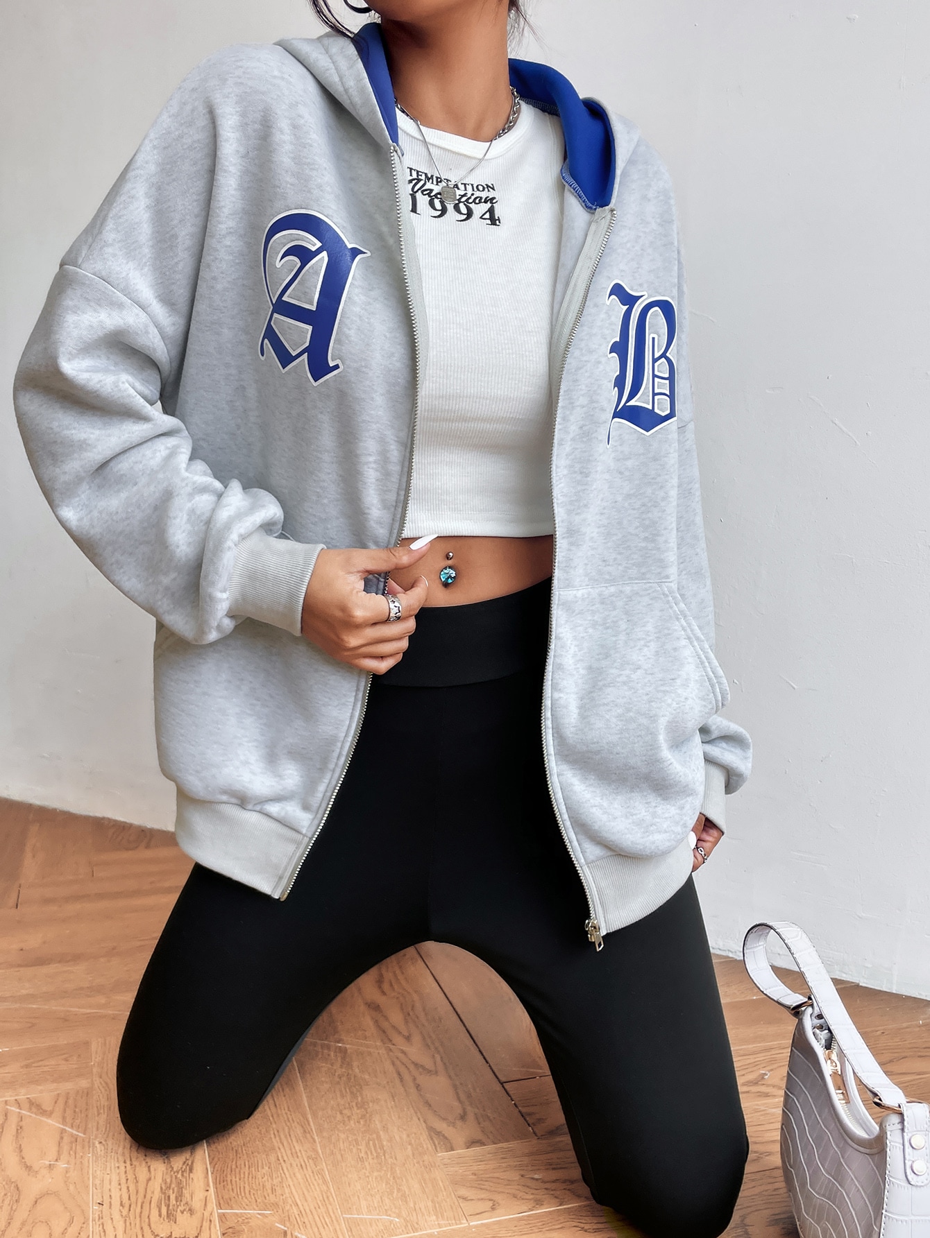 SHEIN Coolane Letter Graphic Zip Up Drop Shoulder Hoodie | SHEIN UK