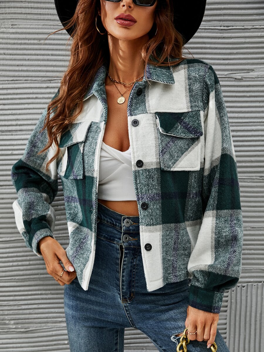 Plaid Flap Pocket Shacket | SHEIN USA
