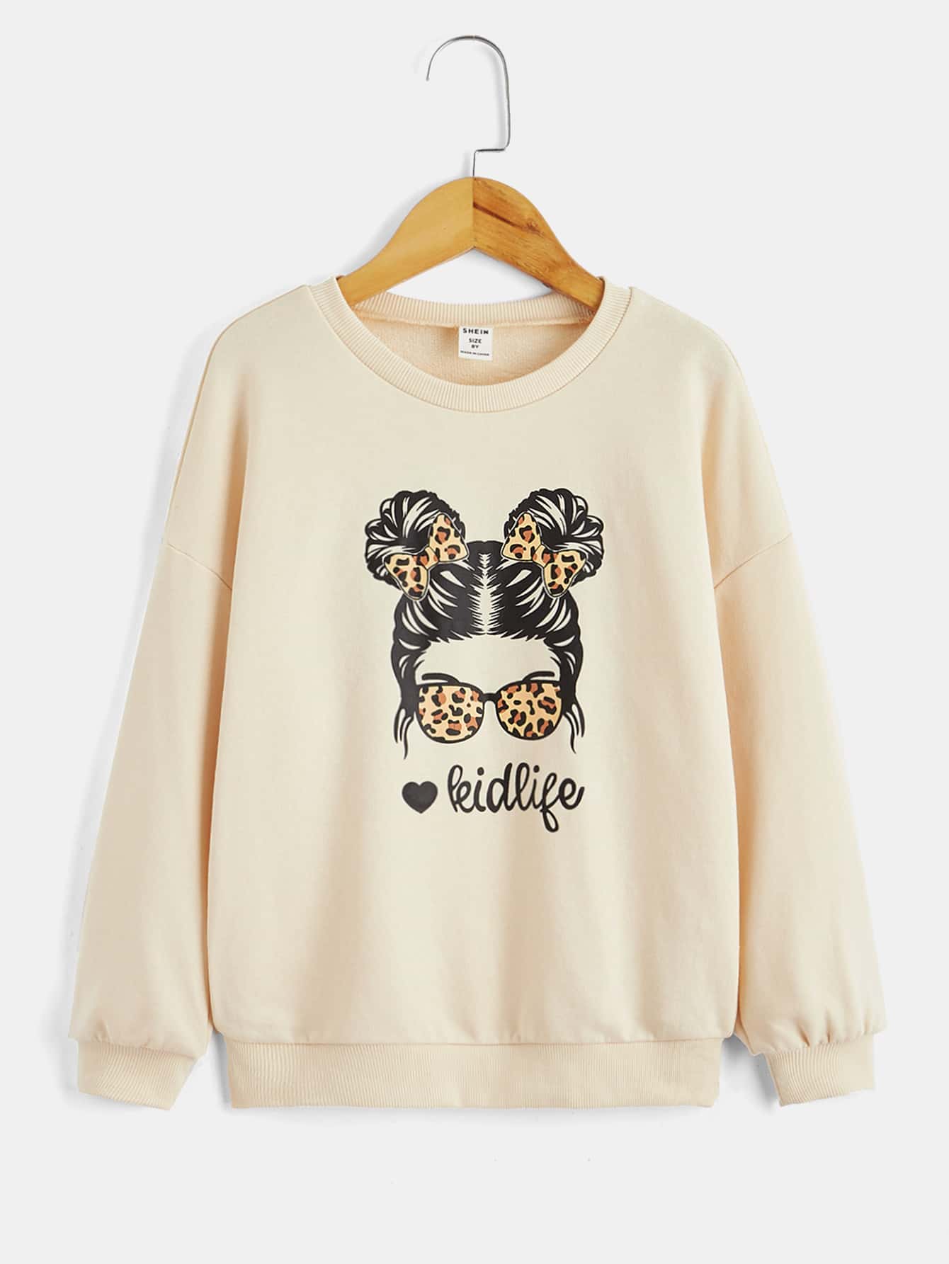 Shein Tween Girl Letter And Figure Graphic Drop Shoulder Sweatshirt
