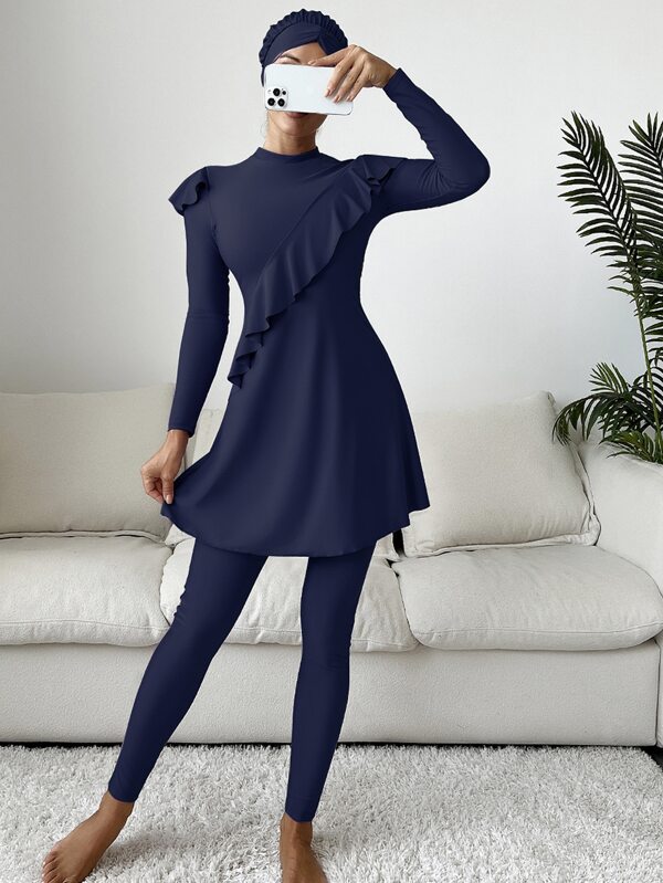 Ruffle Long Sleeve Longline Swim Shirt & Pants Full Body Bikini ...