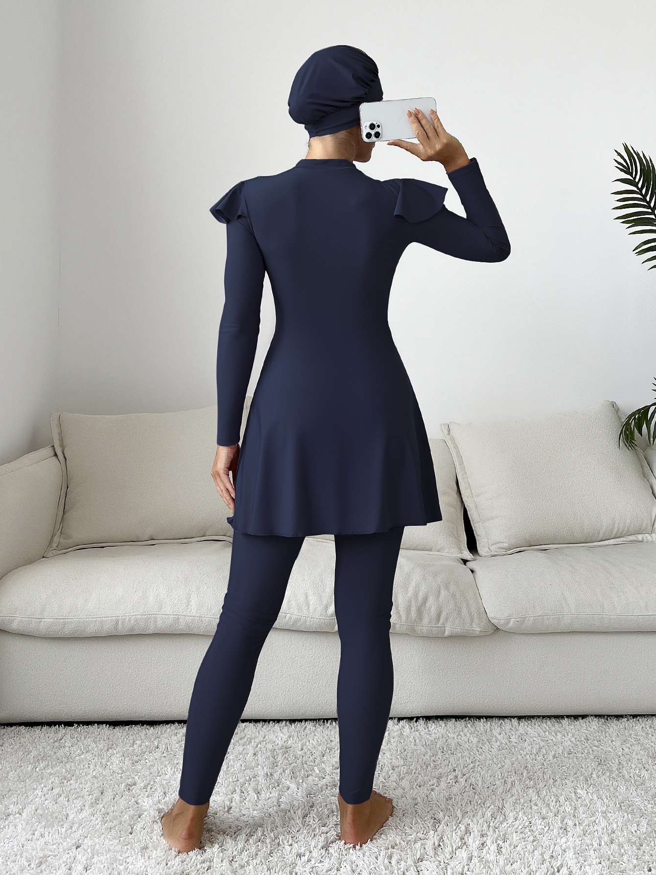 SHEIN Swim Mulvari Ruffle Long Sleeve Longline Swim Shirt & Pants Full ...