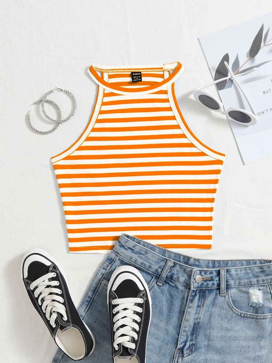 SHEIN EZwear Striped Halter Top | SHEIN USA