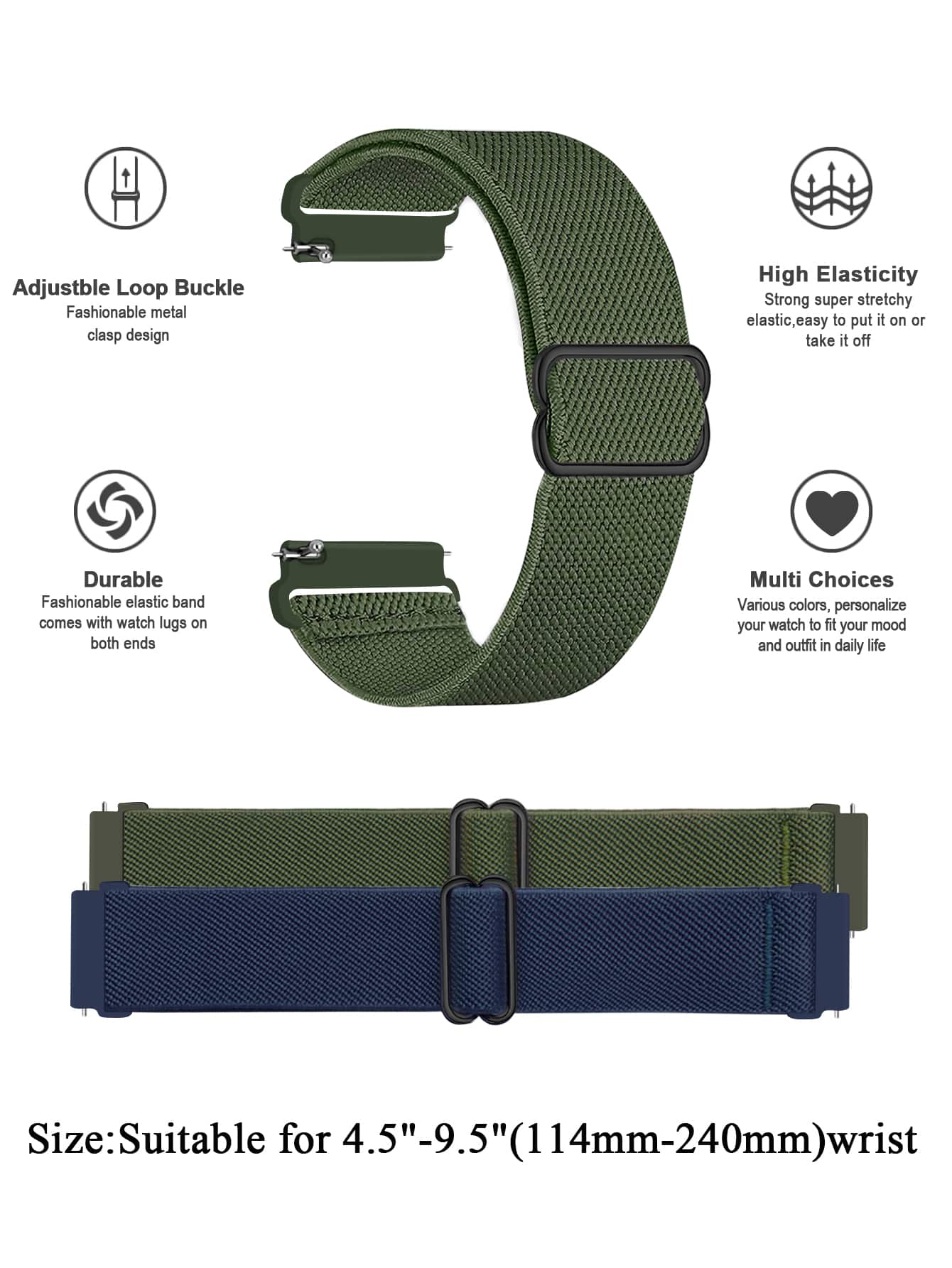 2Pcs/Set Stretchy Nylon Solo Loop Compatible With HUAWEI,Fitbit Versa 2 ...