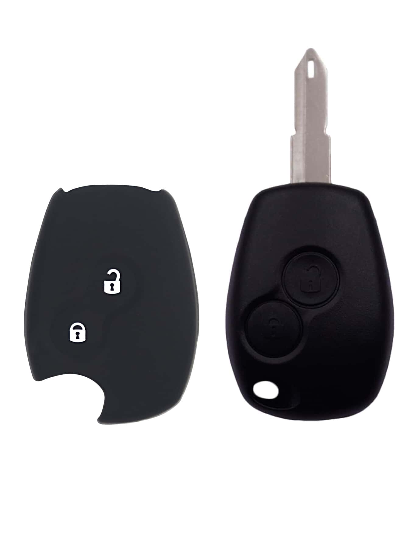 1pc Black Silicone Key Fob Cover Protective Case, 2 Buttons For Renault ...