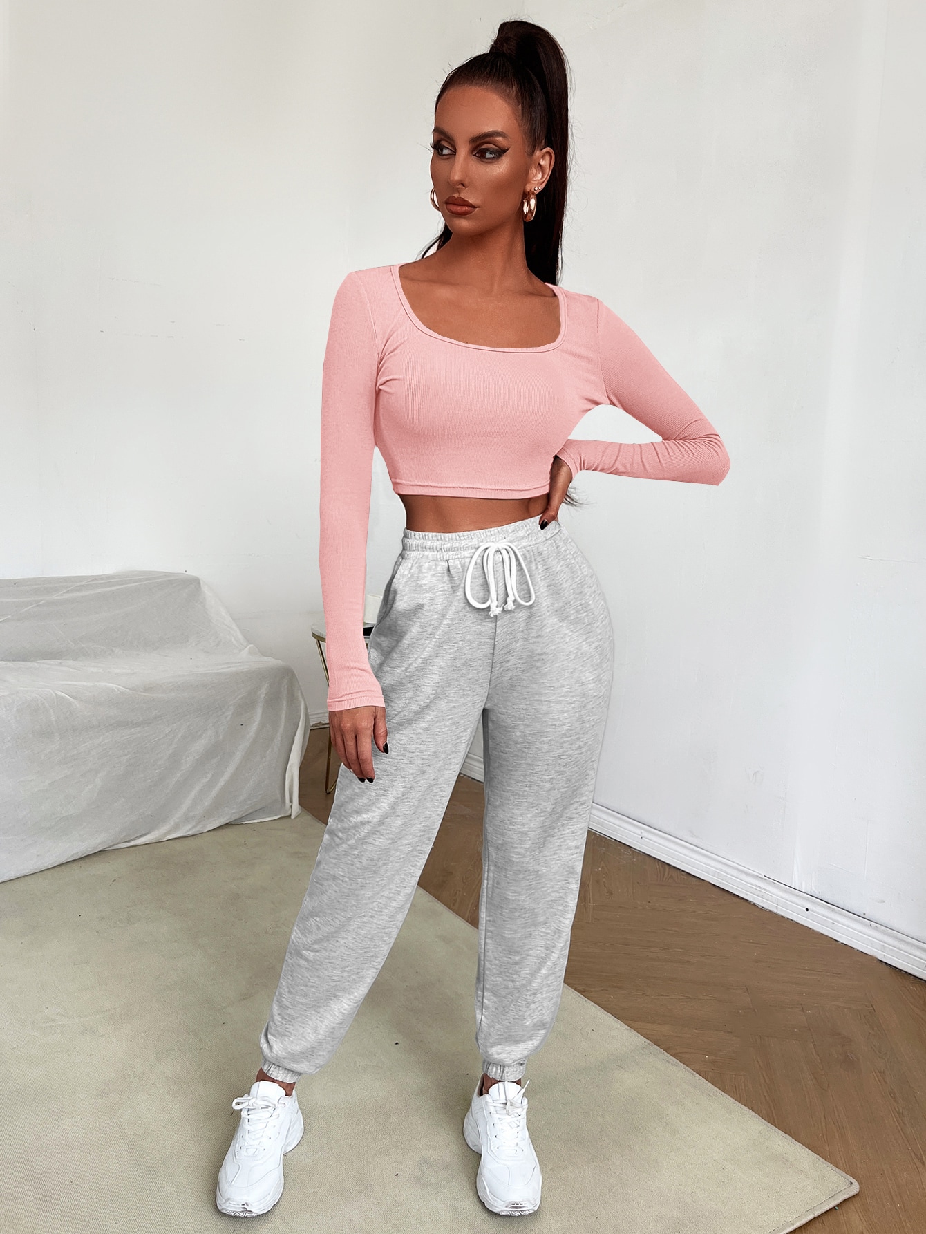 SHEIN EZwear Solid Crop Fitted Tee | SHEIN USA