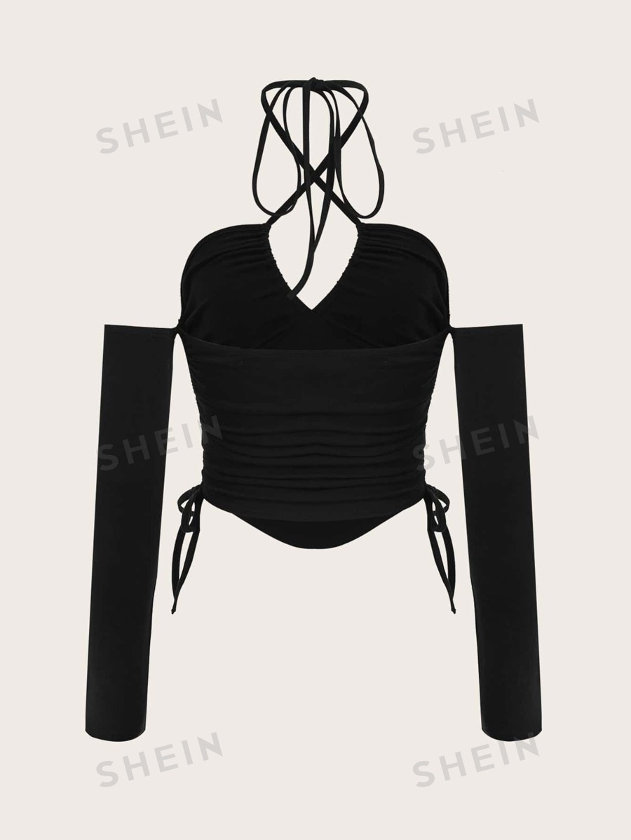 SHEIN ICON Solid Drawstring Side Halter Y2k Top | SHEIN UK