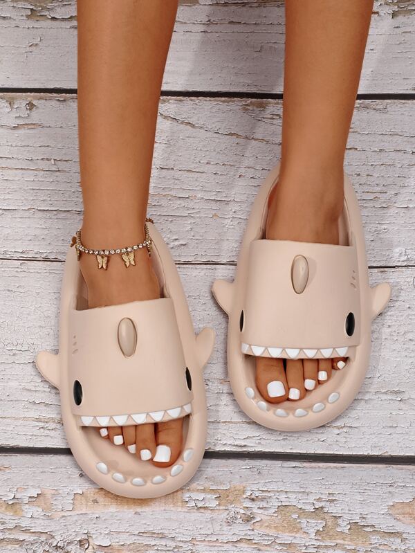 Women's Apricot-colored Shark Design Cartoon Slippers For College ...