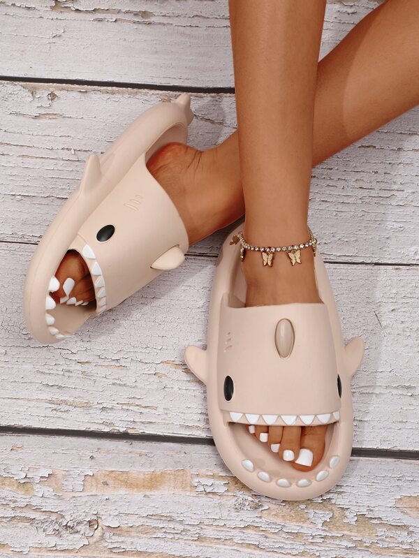 Women's Apricot-colored Shark Design Cartoon Slippers For College ...