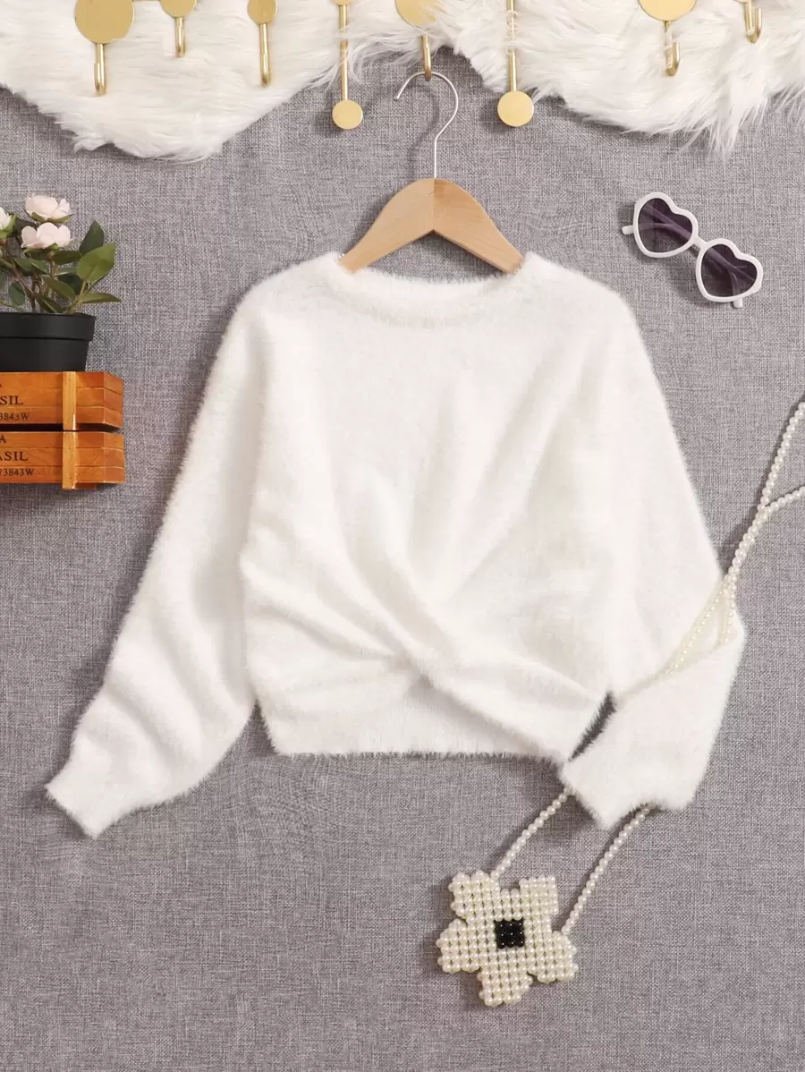 SHEIN Tween Girl Crossover Hem Fuzzy Sweater | SHEIN USA