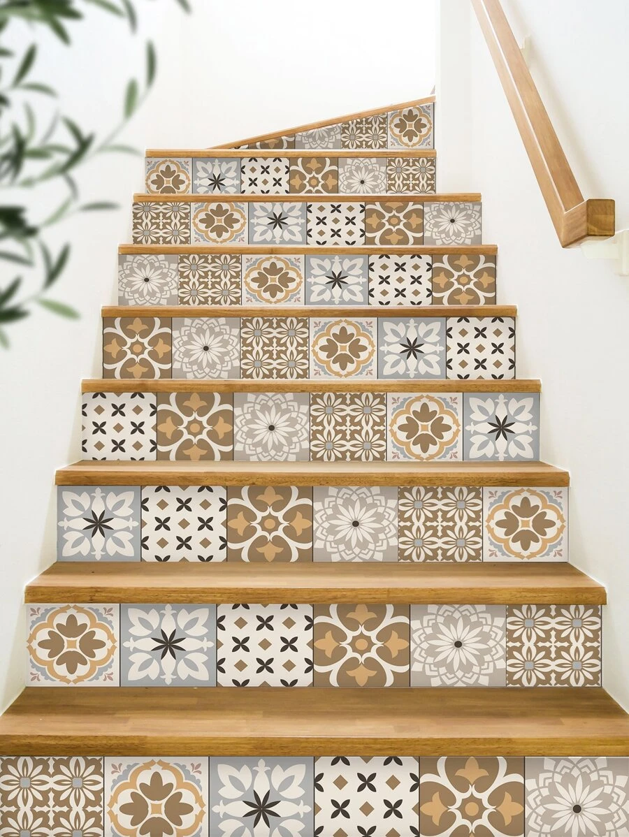 1 Strip Bohemian Pattern Waterproof Stair Stickers Self-Adhesive ...