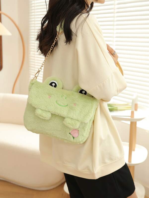 Kawaii Cartoon Frog Design Fluffy Chain Square Bag | SHEIN USA