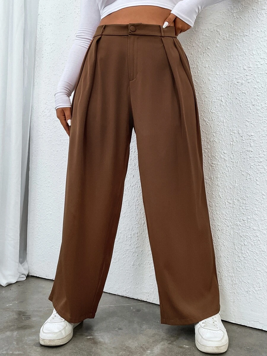 Flirla Plus High Waist Fold Pleated Tailored Pants | SHEIN USA