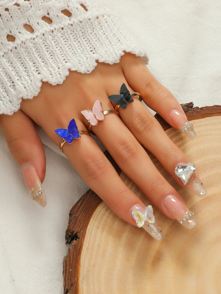 3pcs Butterfly Decor Ring SHEIN