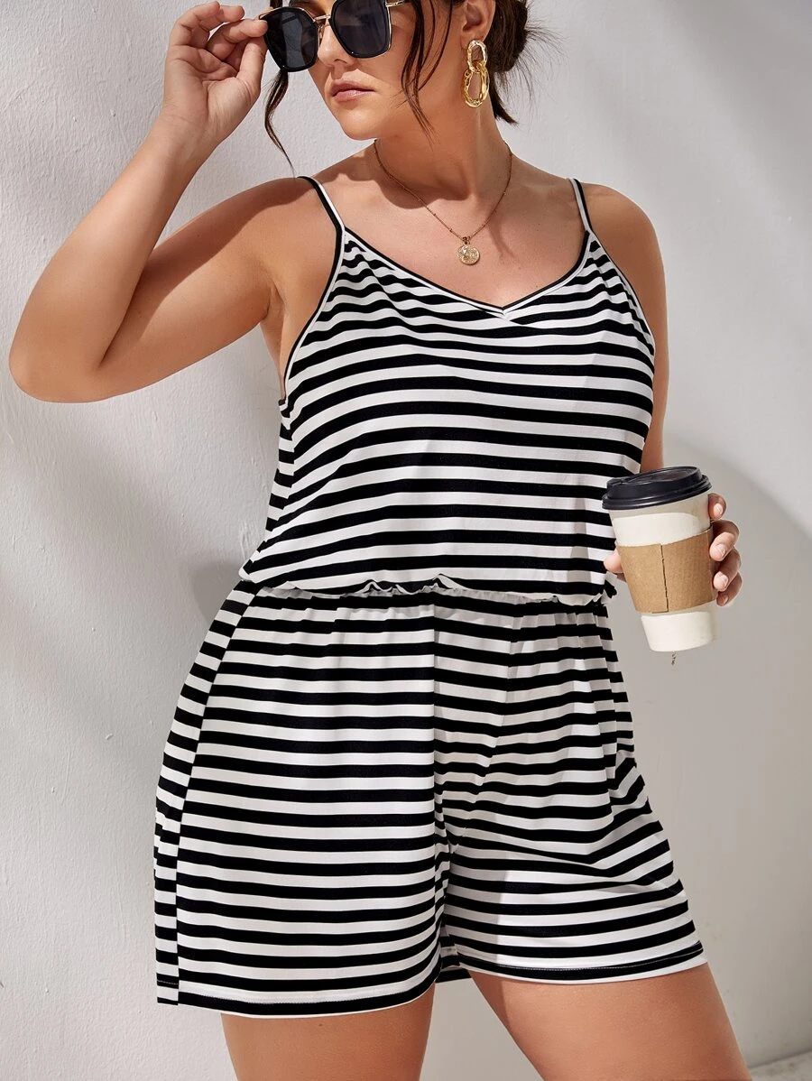 SHEIN LUNE Gestreifter Träger-Romper in Große Größen, Sommer | aktuelle ...