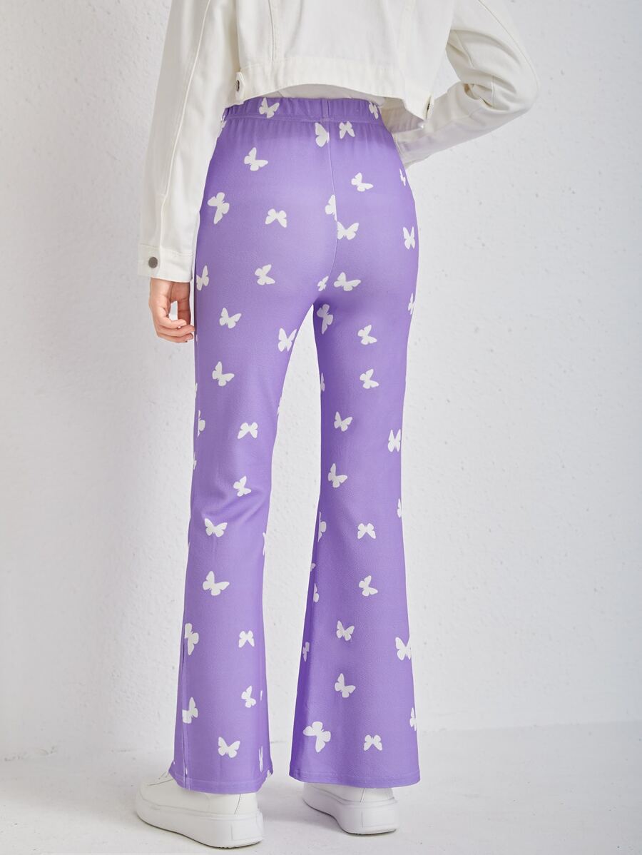 SHEIN Teen Girls Butterfly Print Split Hem Trousers | SHEIN UK