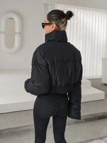 DAZY Drop Shoulder Zipper Puffer Thick Pockets Coat ,Winter Women ...