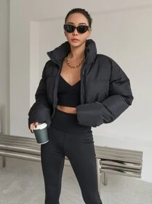 DAZY Drop Shoulder Zipper Puffer Thick Pockets Coat ,Winter Women ...