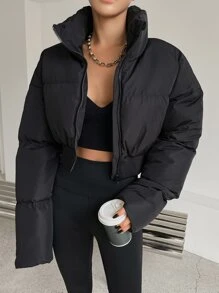 DAZY Drop Shoulder Zipper Puffer Thick Pockets Coat ,Winter Women ...