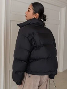 DAZY Drop Shoulder Drawstring Hem Zipper Puffer Thick Coat ,Winter ...