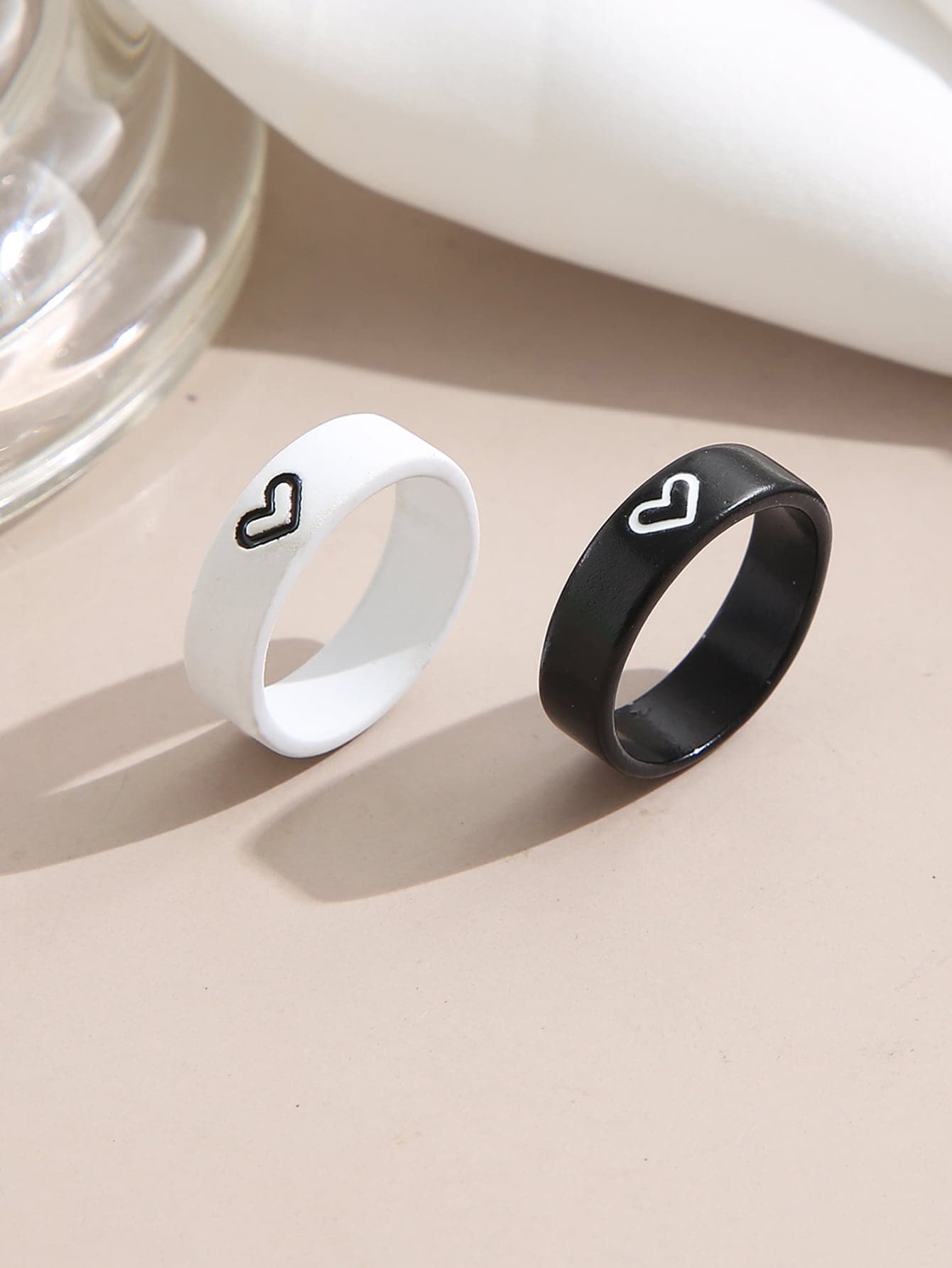 17KM 2pcs Couple Heart Detail Ring | SHEIN USA