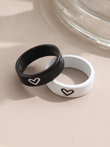 2pcs Couple Heart Detail Ring | SHEIN USA