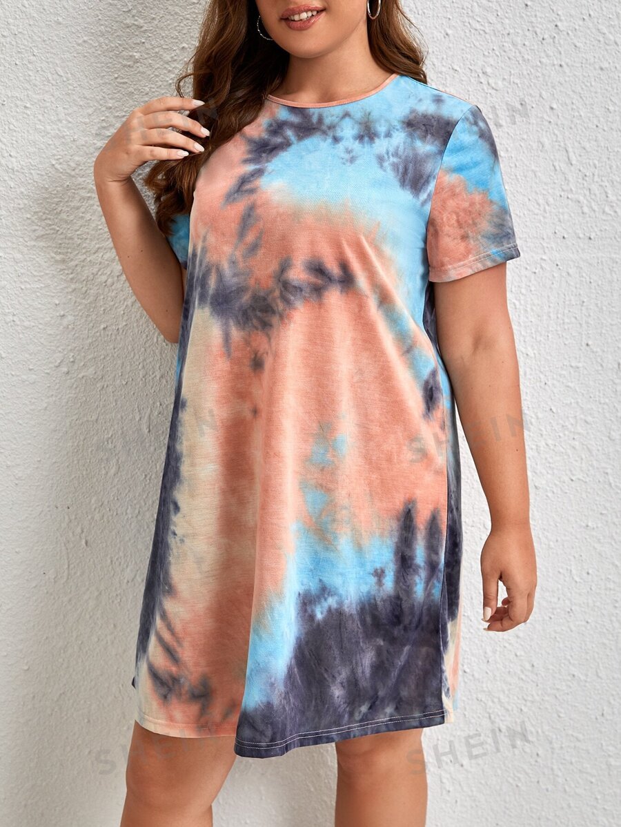 SHEIN Essnce Plus Tie Dye Tee Dress | SHEIN USA