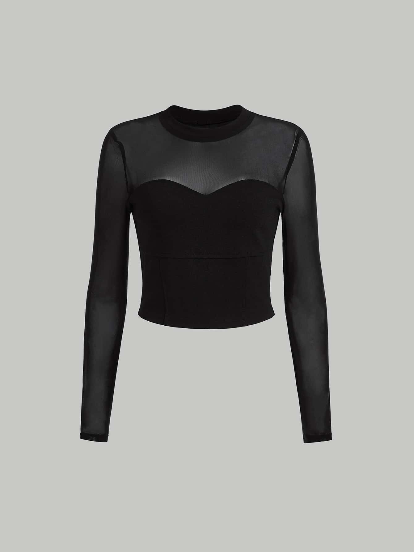 SHEIN MOD Mock Neck Mesh Panel Top | SHEIN USA