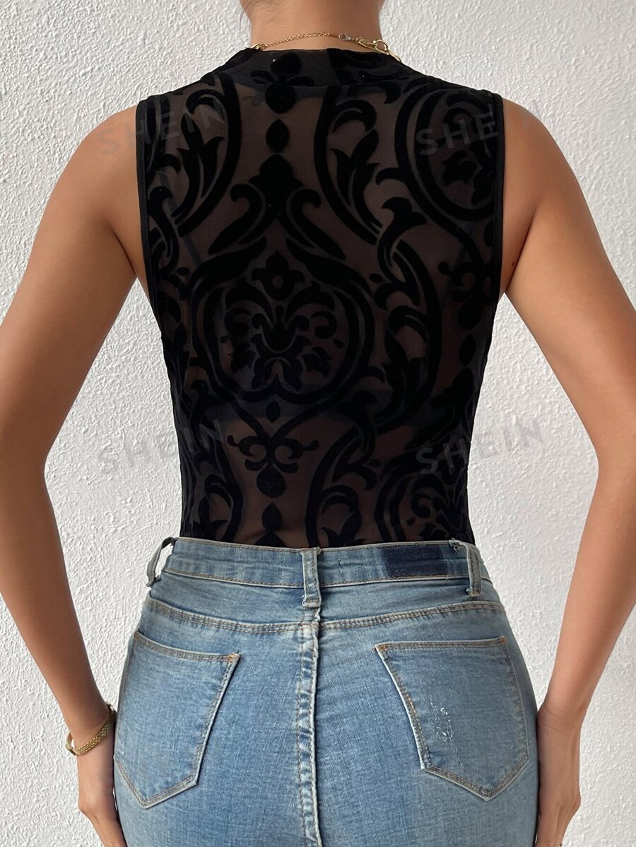SHEIN Privé Body con estampado barroco de cuello alto sin set de ...