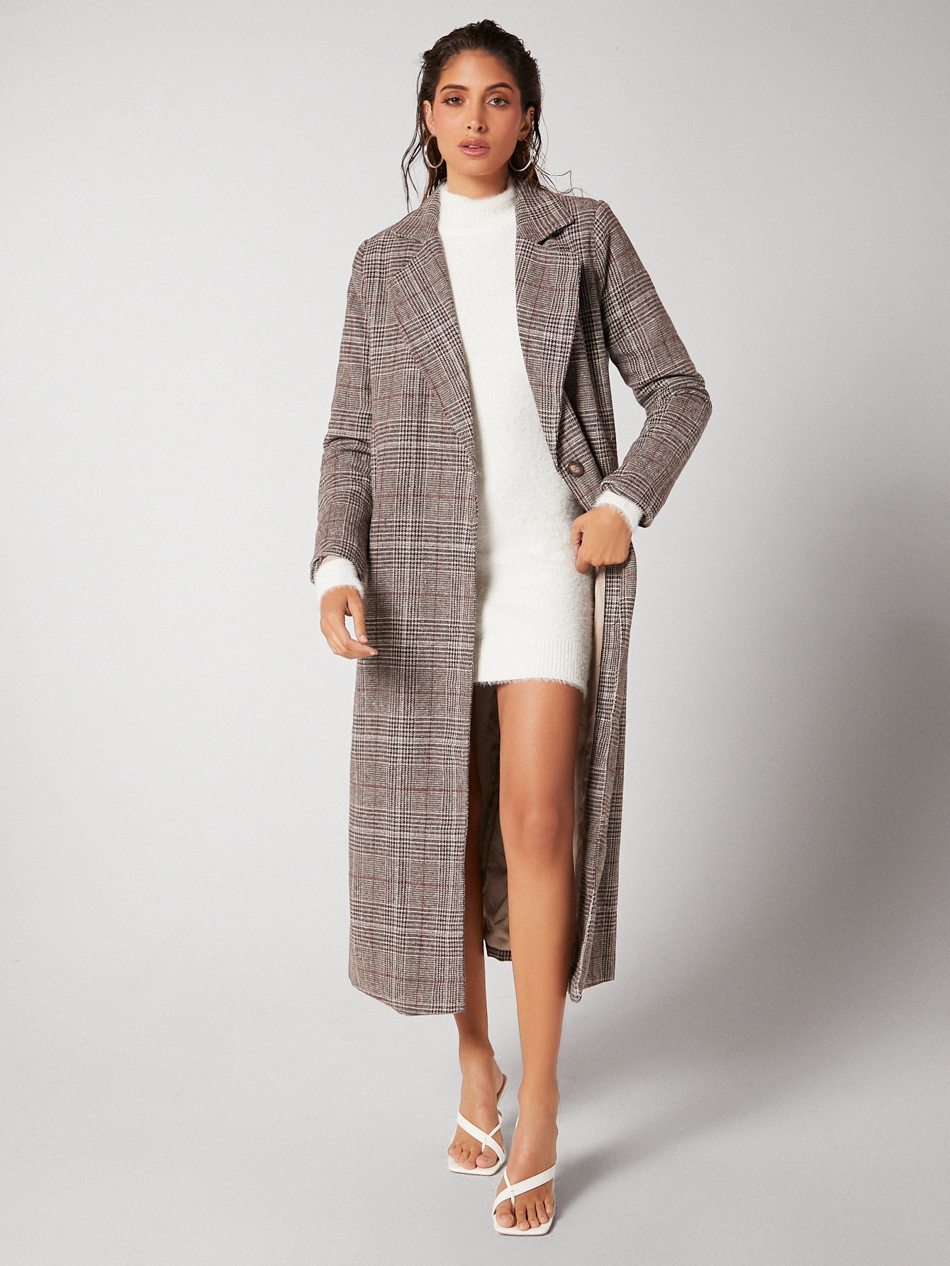 SHEIN BIZwear Plaid Single Button Longline Coat Workwear | SHEIN USA