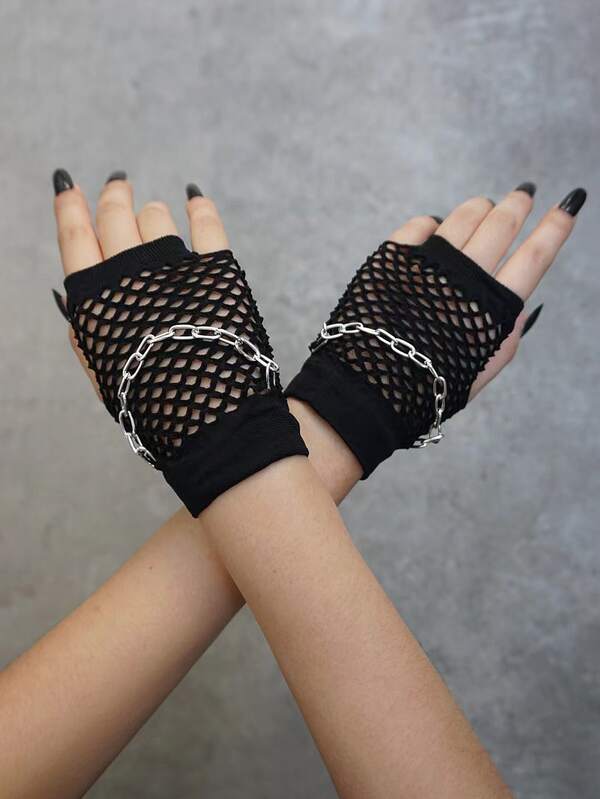 Chain Decor Fishnet Gloves | SHEIN USA