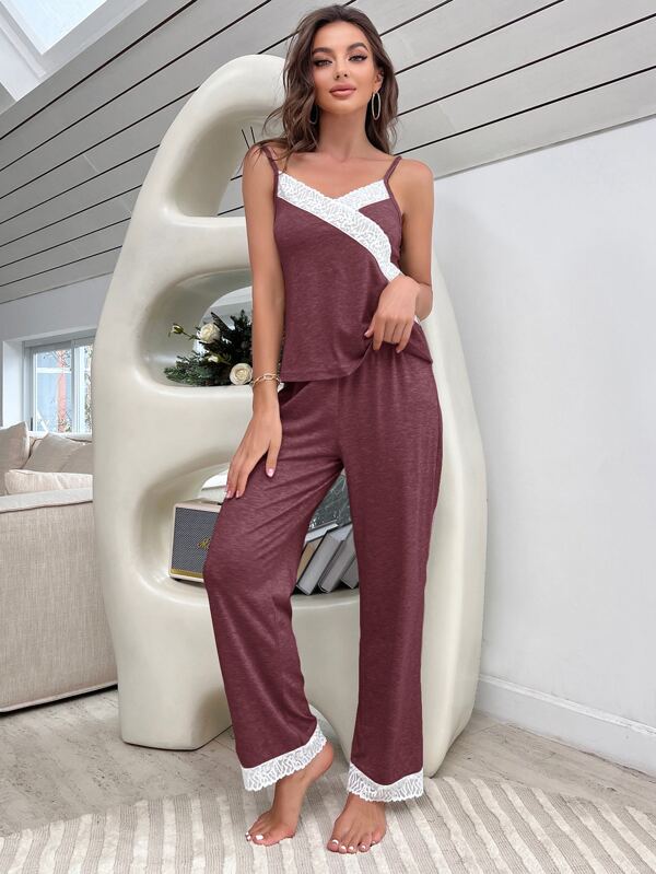 Contrast Lace Cami PJ Set | SHEIN USA
