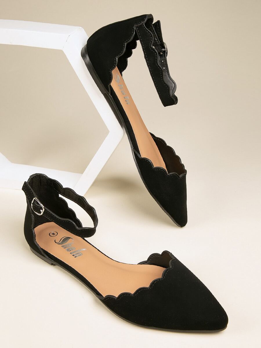 SHUZIA Scallop Edge Pointy Toe Ballet Flats | SHEIN USA