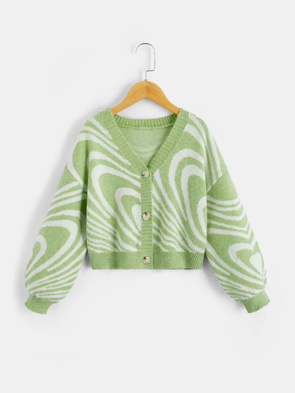 SHEIN Kids EVRYDAY Girls Heart Pattern Drop Shoulder Cardigan | SHEIN USA