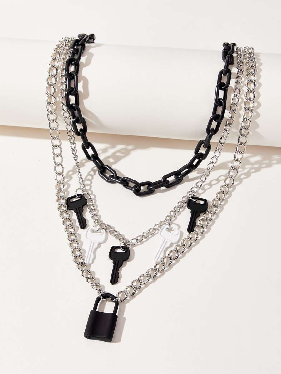 Key & Lock Charm Layered Necklace | SHEIN USA