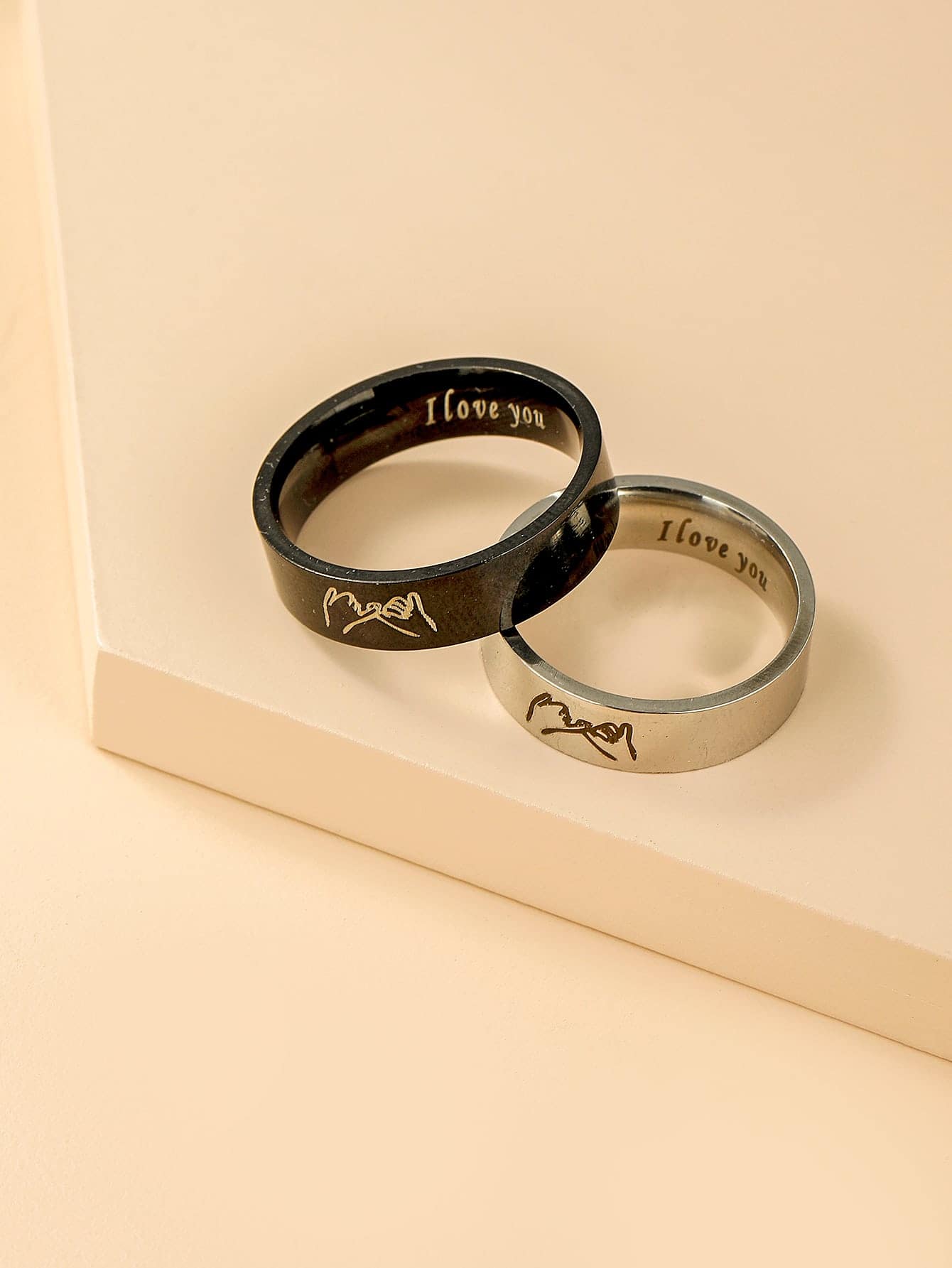 2pcs Couple Hand Slogan Detail Ring SHEIN USA