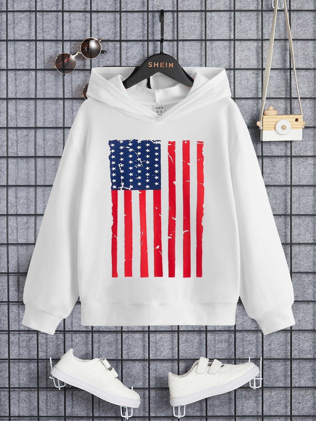 SHEIN Kids EVRYDAY Boys American Flag Print Drop Shoulder Hoodie ...