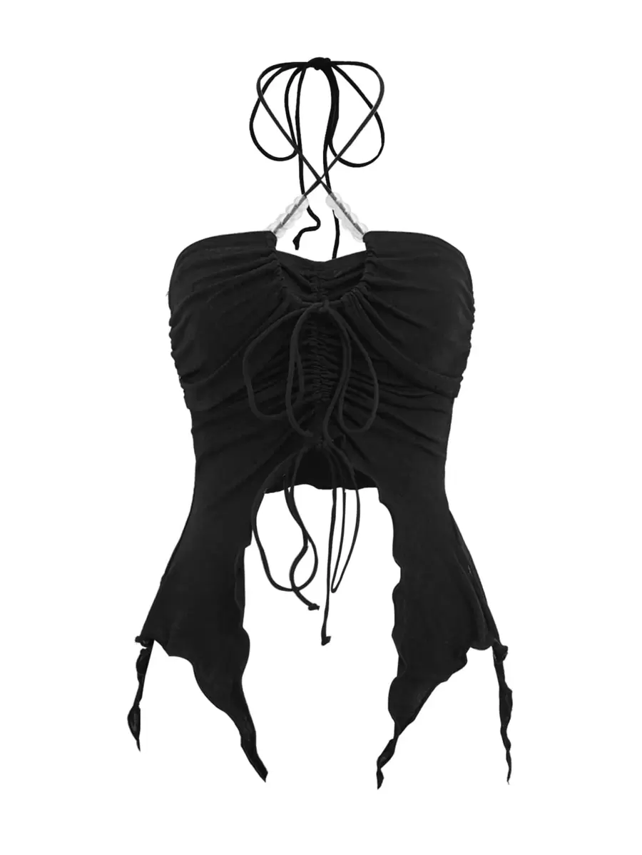 SHEIN ICON Drawstring Front Crop Halter Top | SHEIN USA